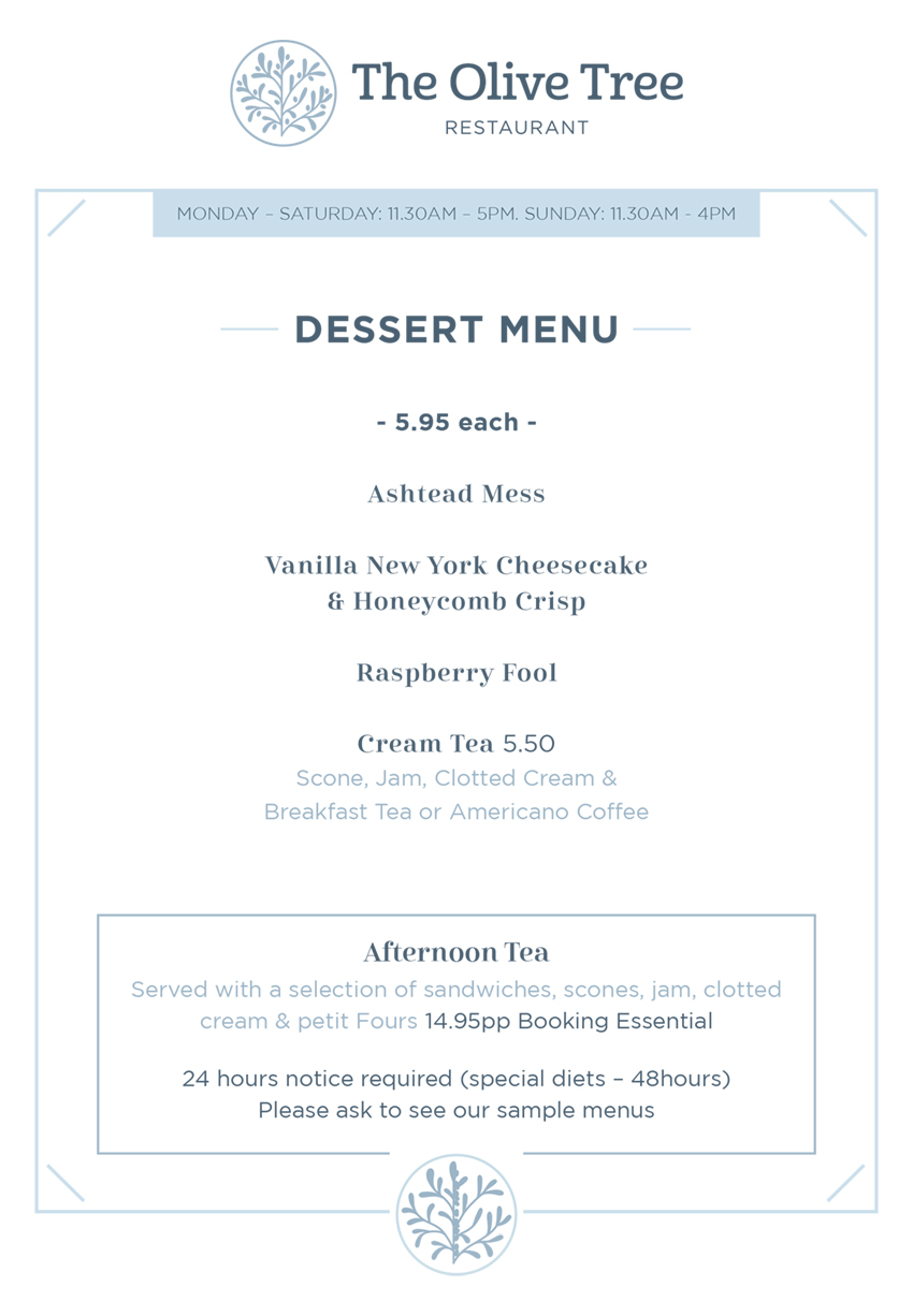 Daytime Menu - The Olive Tree - Ashtead Park Garden Centre | Surrey