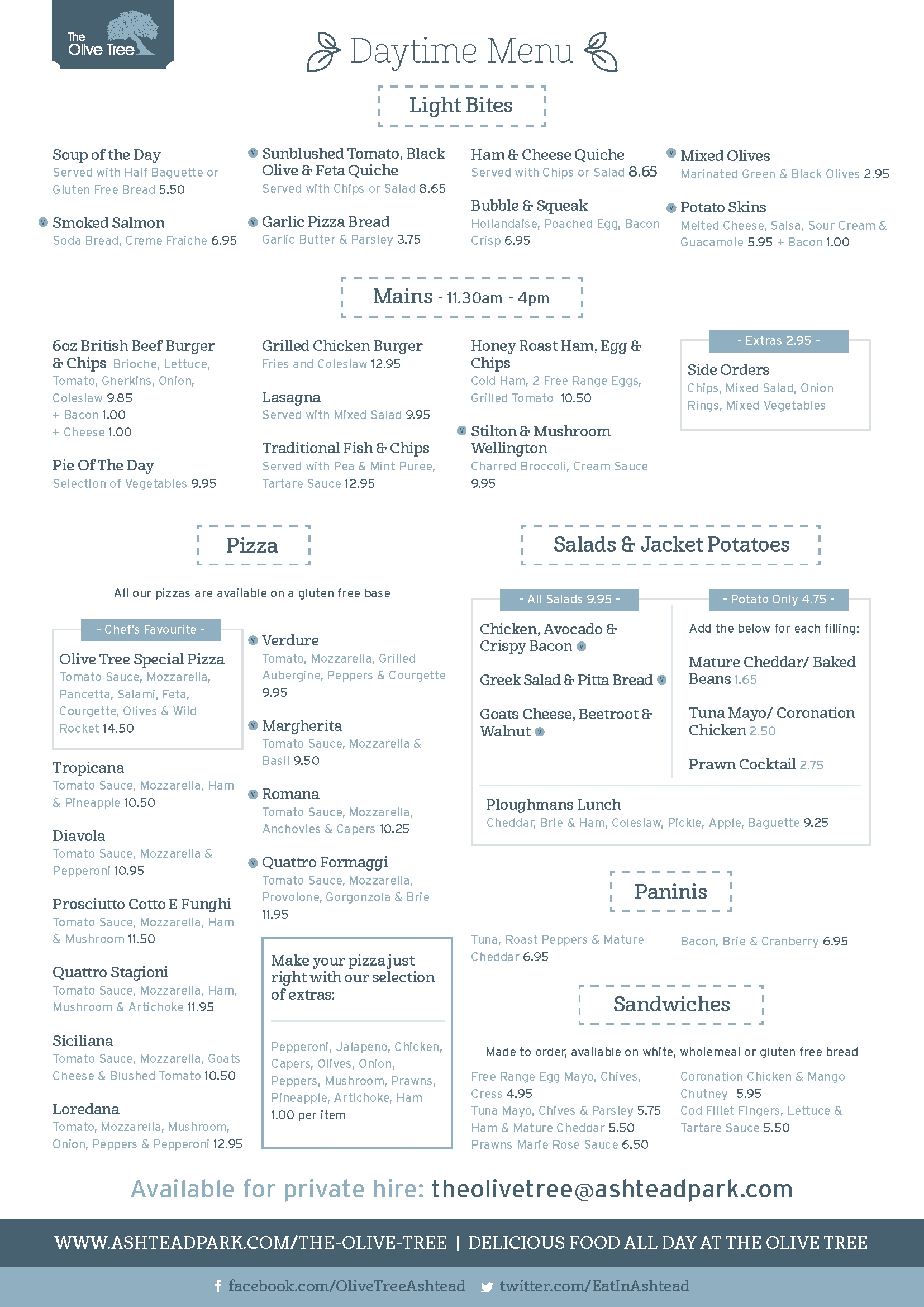 Daytime Menu - The Olive Tree - Ashtead Park Garden Centre | Surrey