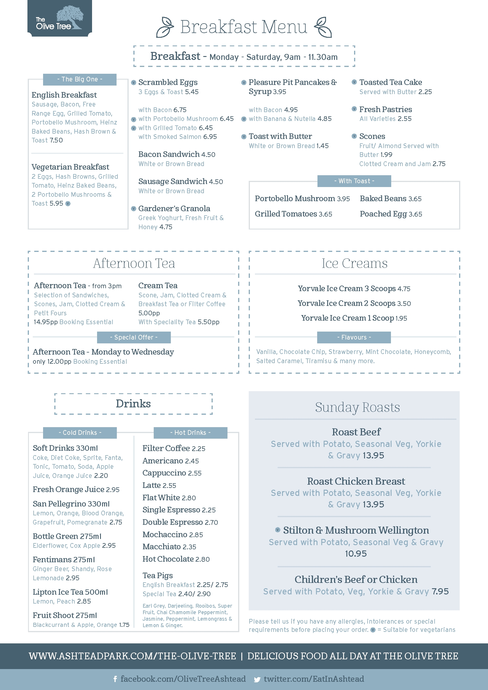 Daytime Menu - The Olive Tree - Ashtead Park Garden Centre | Surrey