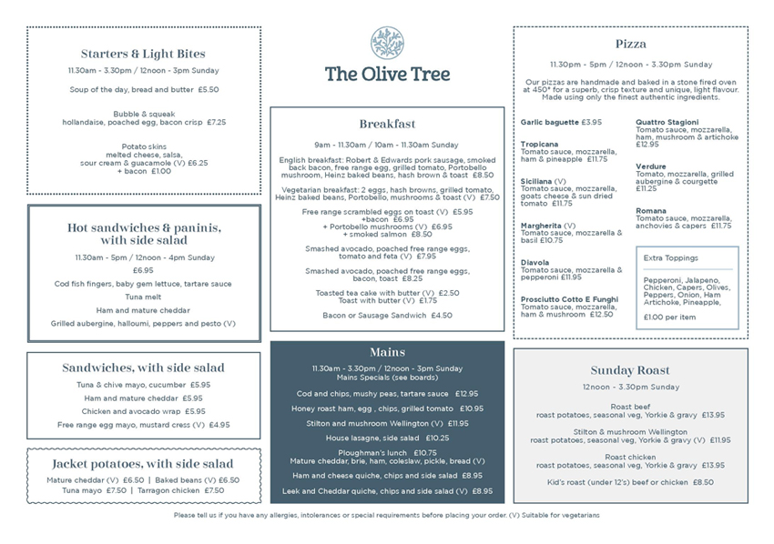 Daytime Menu - The Olive Tree - Ashtead Park Garden Centre | Surrey