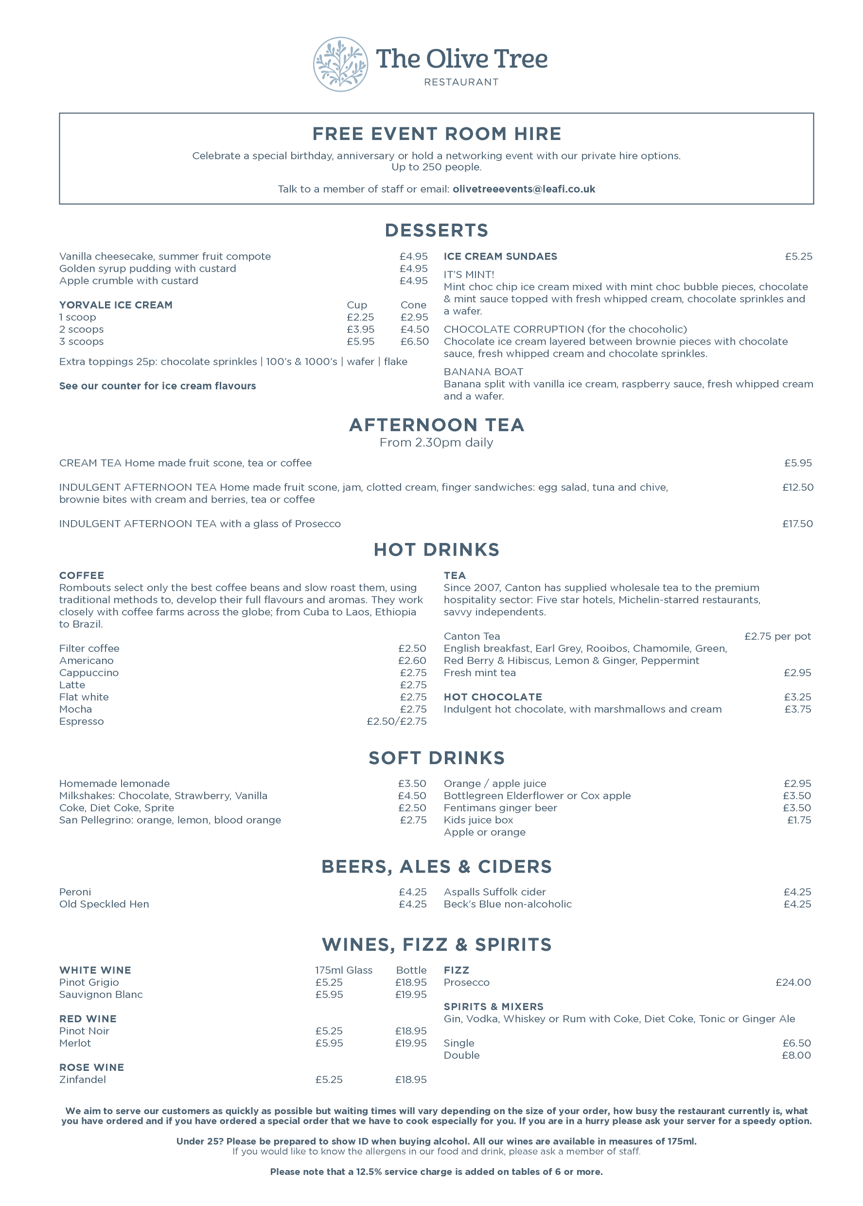Daytime Menu - The Olive Tree - Ashtead Park Garden Centre | Surrey