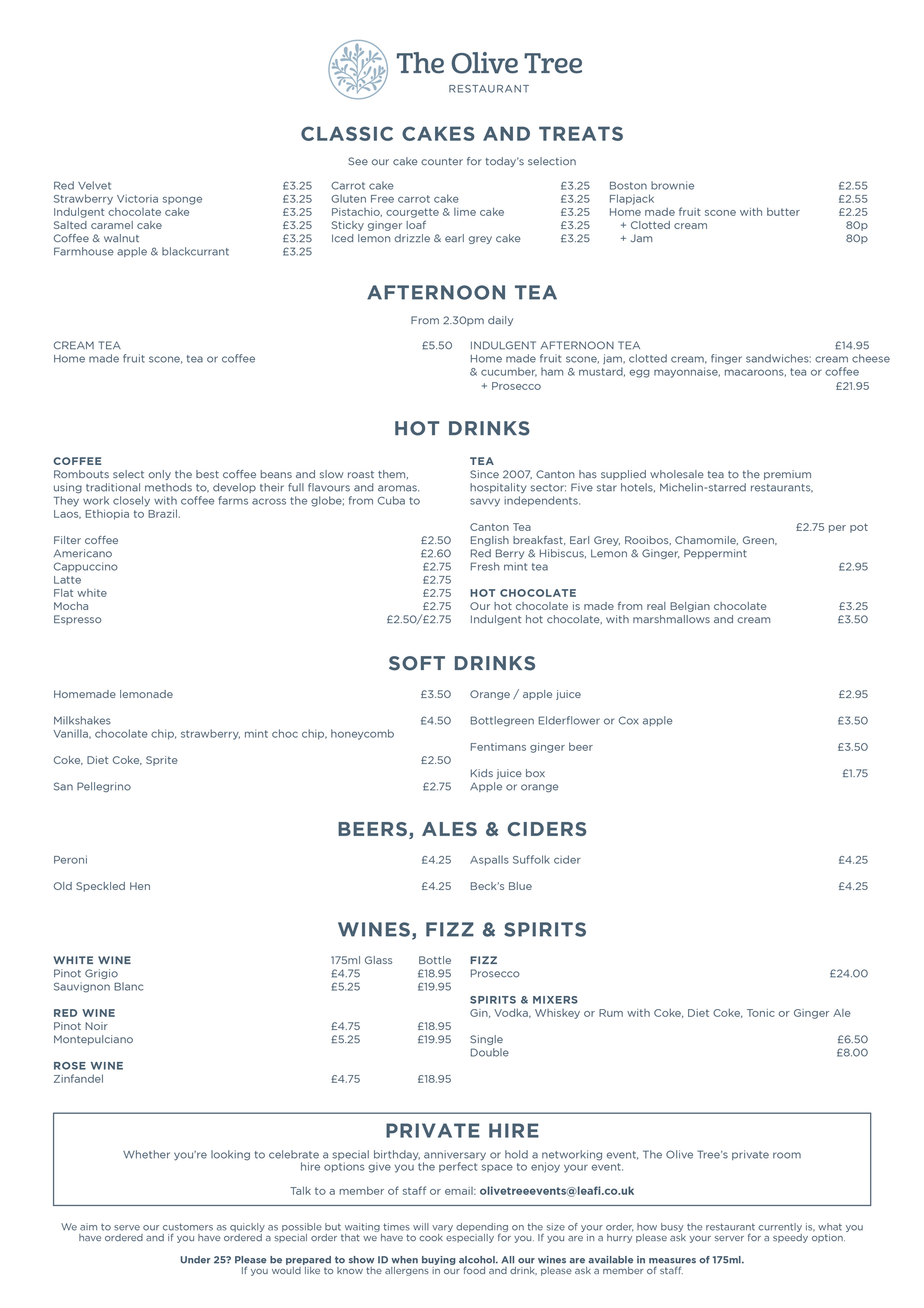 Daytime Menu - The Olive Tree - Ashtead Park Garden Centre | Surrey